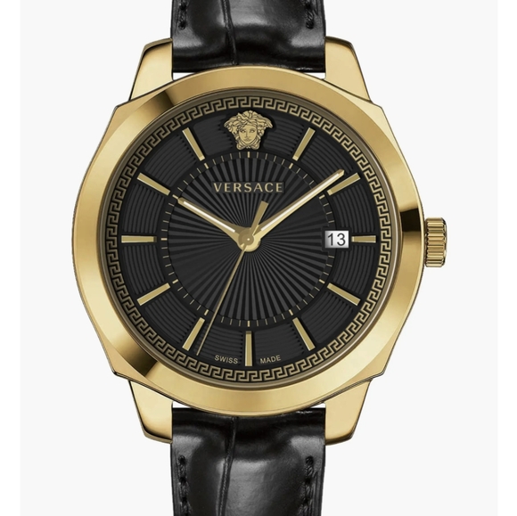 Versace | Accessories | 195 Mens Versace Embossed Leather Strap Watch ...
